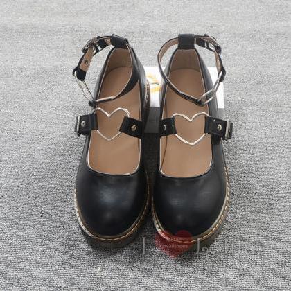 Double Strap Pumps Featuring Hollow Out Heart-shaped Metal Accessory on ...